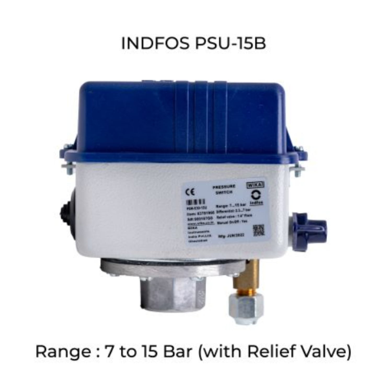 INDFOS PSU-15B Adjustable Pressure Switch 7 to 15 Bar (with Relief Valve)
